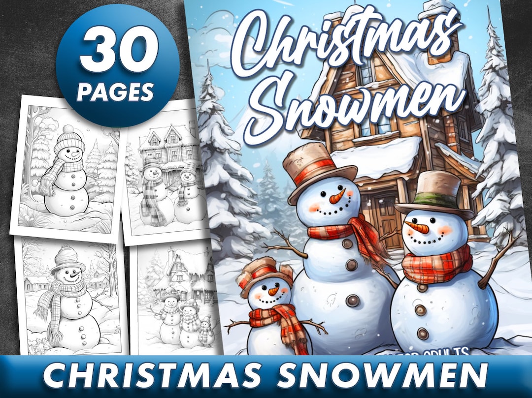30 Pages Christmas Snowmen Coloring Book Adult Coloring Pages, Winter ...