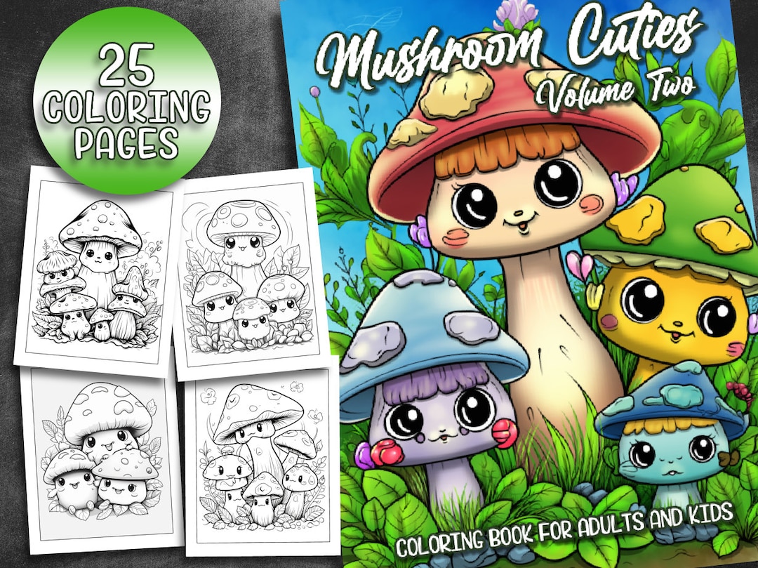 25 Pages Mushroom Cuties Coloring Book 2 - Adorable Adult Coloring ...
