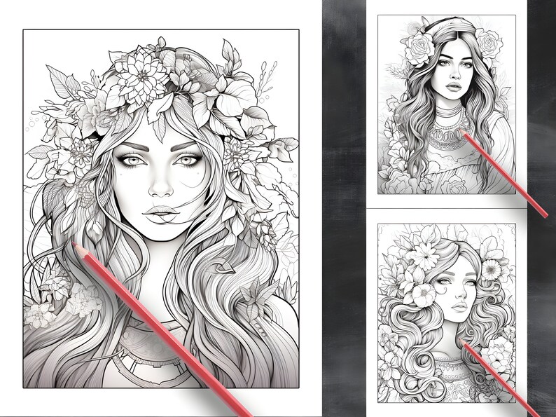 25 Pages Boho Bohemian Beauties Coloring Book Adult Coloring - Etsy