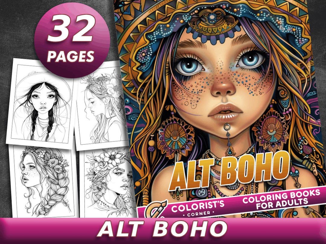 32 Pages Alt Boho Coloring Book Adult Coloring Pages, Portrait Coloring ...