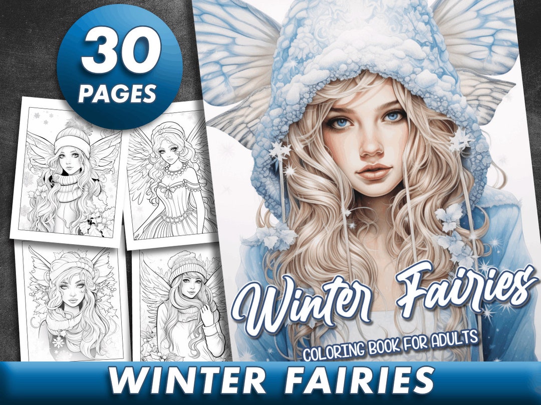 30 Pages Winter Fairy Coloring Book Adult Coloring Pages, Christmas ...