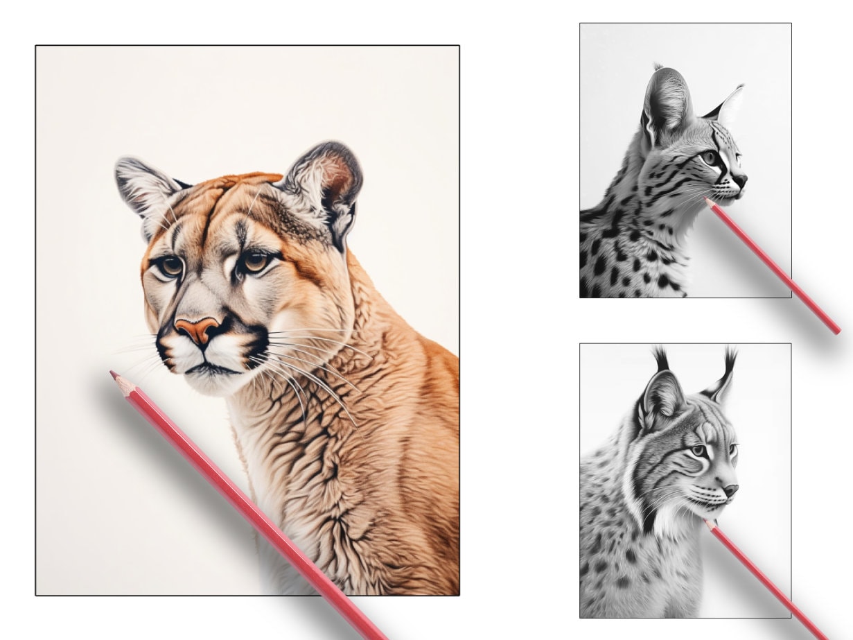 Big Cats Coloring Book - Adult Coloring Pages, Lions Tigers Leopards ...