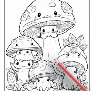 25 Pages Mushroom Cuties Coloring Book Adorable Adult Coloring Pages ...