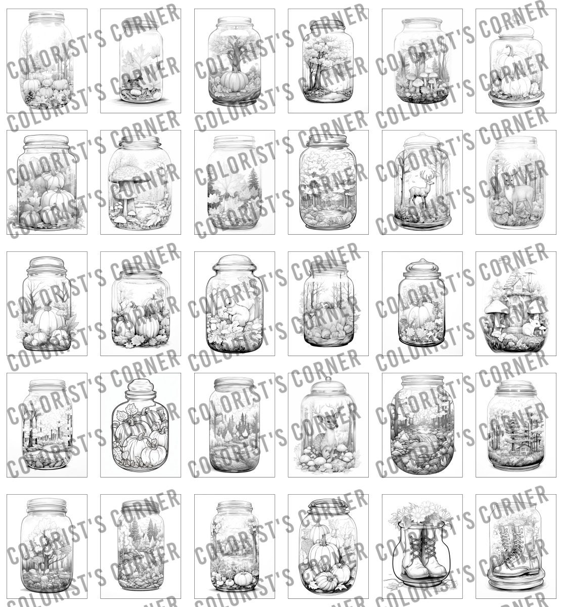 30 Pages Autumn Jars Coloring Book Halloween Adult Coloring Pages ...