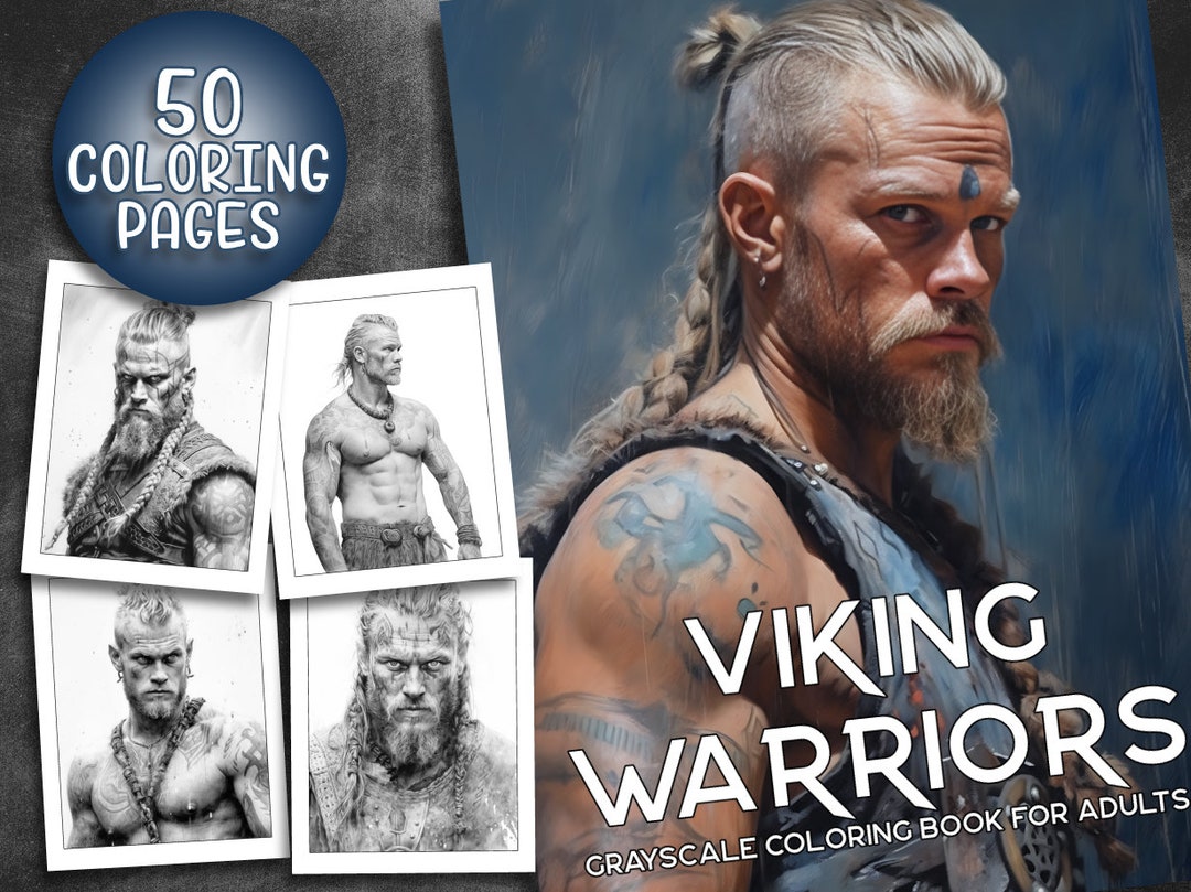 50 Pages Tattooed Viking Warriors Coloring Book Adult Coloring Pages ...