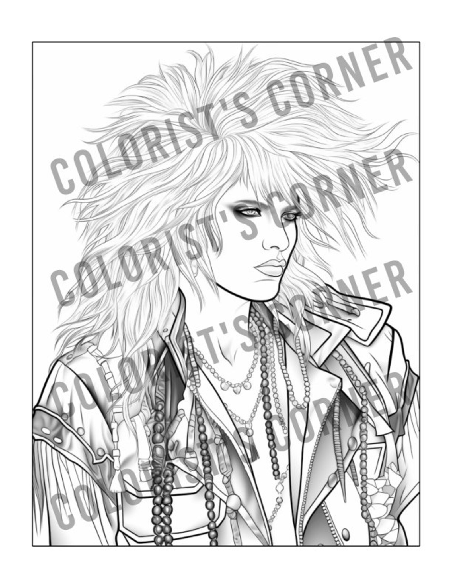 30 Pages Hair Metal Coloring Book Adult Coloring Pages, Glam Rock ...
