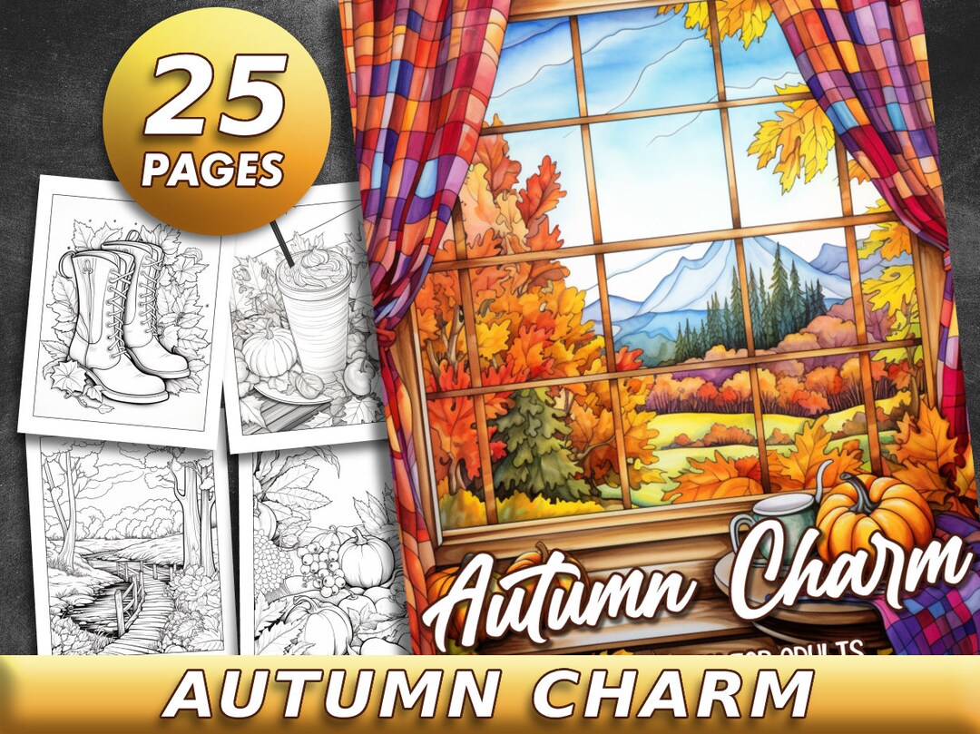 30 Pages Autumn Charm Country Fall Coloring Book Adult Coloring Pages ...