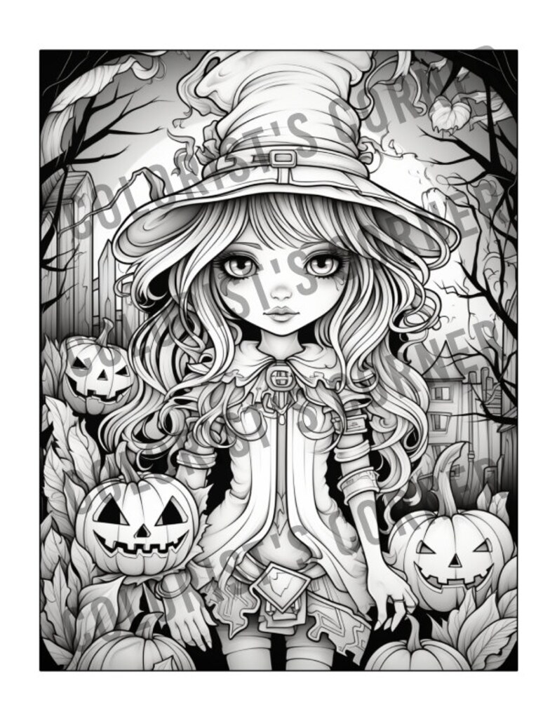 30 Pages Cute Witches Coloring Book Halloween Adult Coloring Pages ...