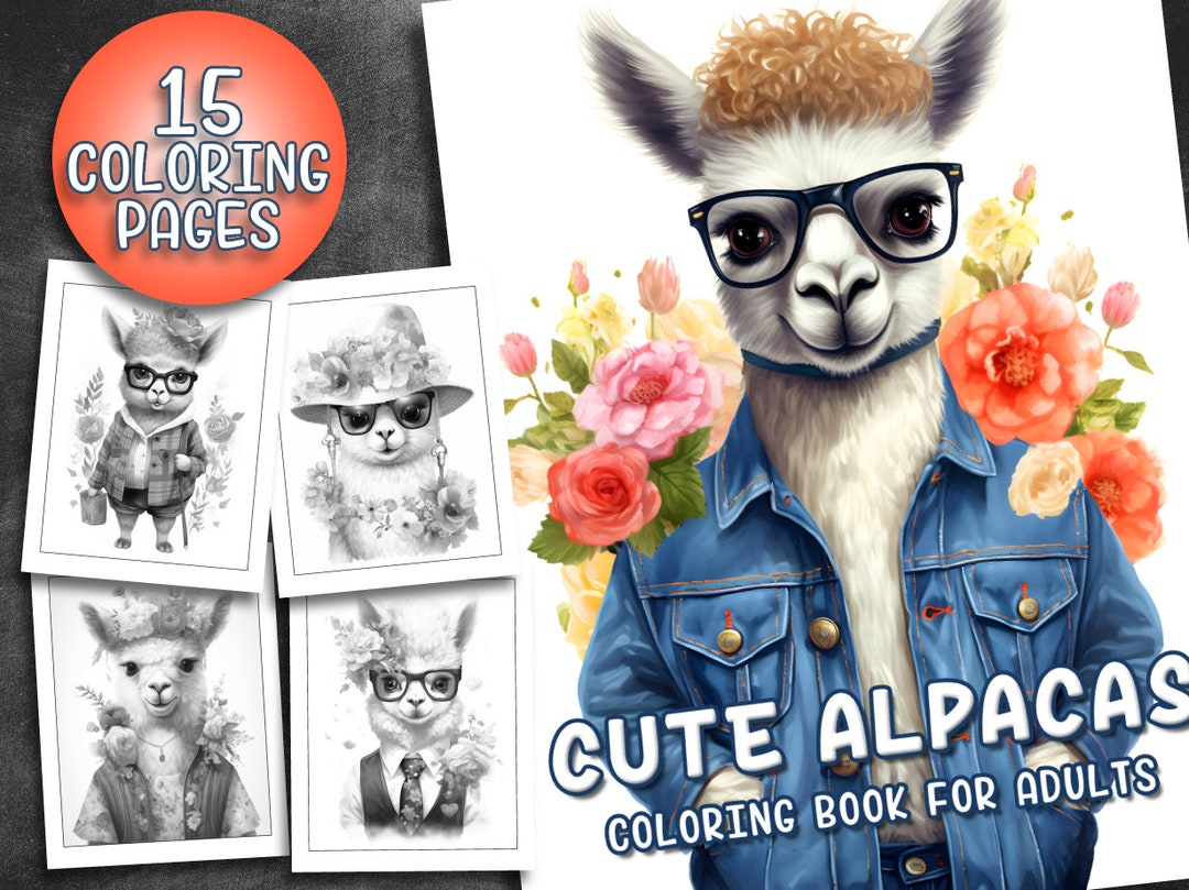 Cute Alpacas Coloring Book - Adult Coloring Pages, Instant Download ...