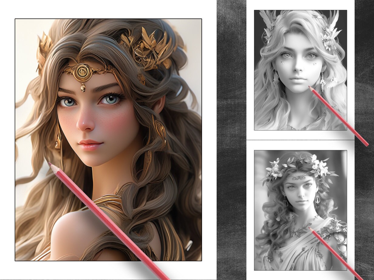 35 Pages Cute Greek Goddesses Portrait Coloring Book Adult Coloring ...