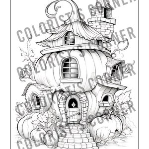 30 Pages Pumpkin Homes Coloring Book Adult Coloring Pages, Cute ...
