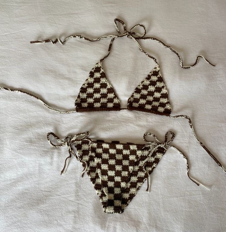 Croched Checkered Bikini, Crochet Bikini Set, Crochet Summer Set ...
