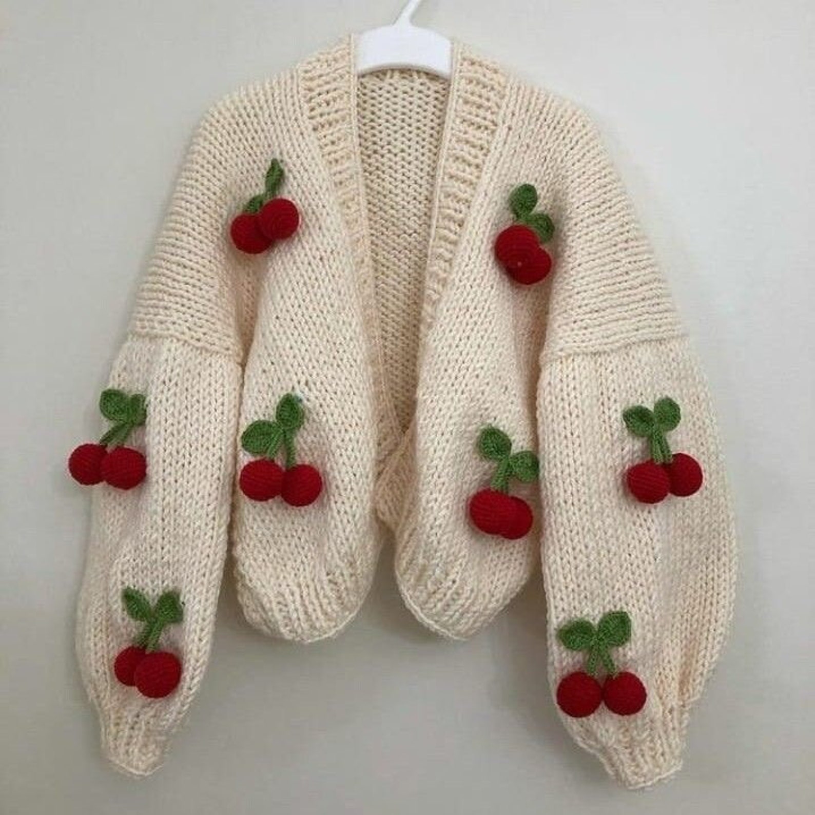 Cherry Cardigan, Chunky Cardigan, Oversized Cherry Cardigan for Women ...