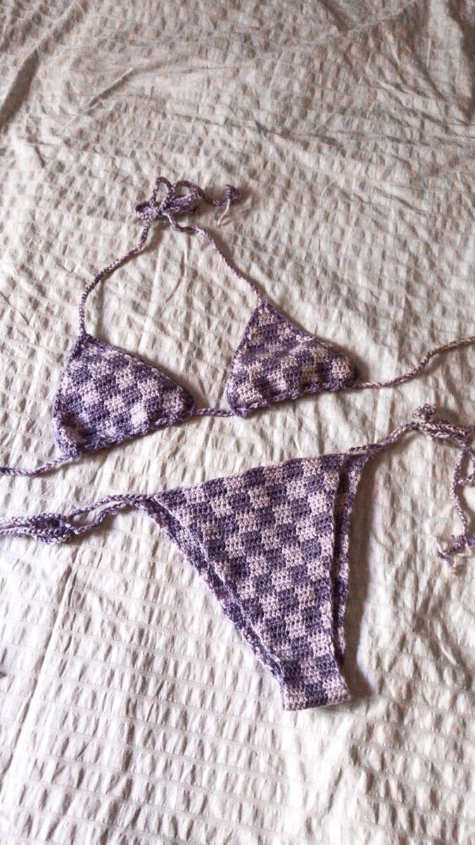 Croched Checkered Bikini, Crochet Bikini Set, Crochet Summer Set ...