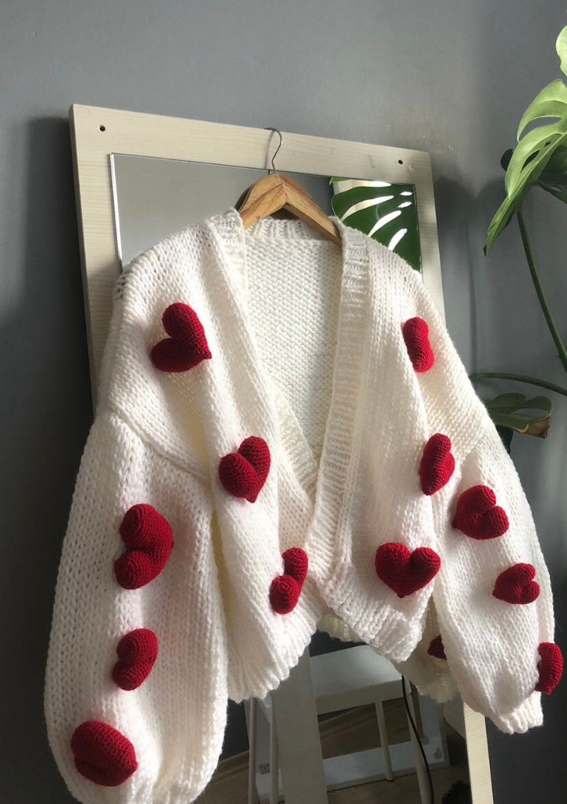 Heart Cardigan, Handmade Cardigan, Red Heart Cardigan, Knitted Cardigan ...