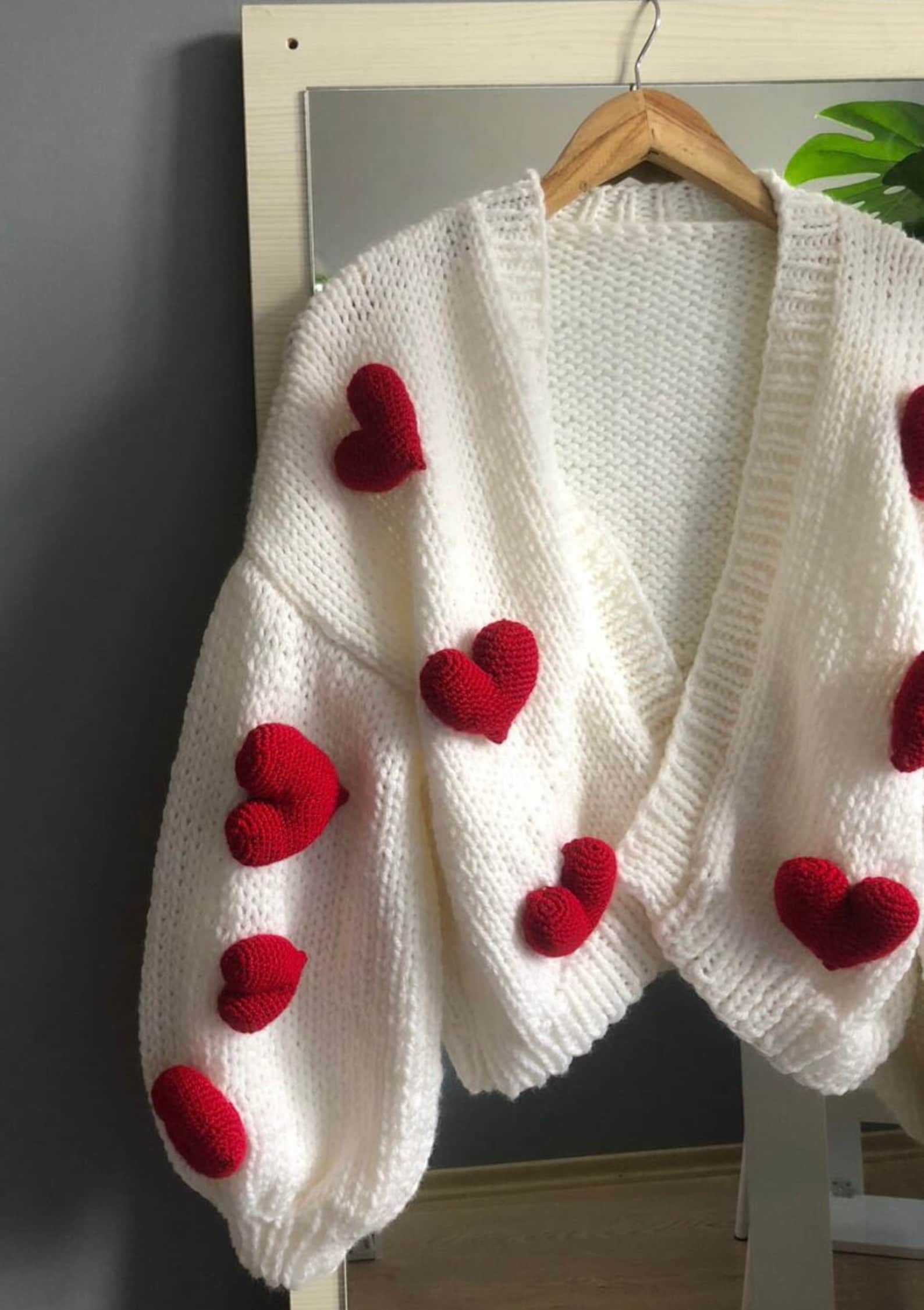 Heart Cardigan, Handmade Cardigan, Red Heart Cardigan, Knitted Cardigan ...