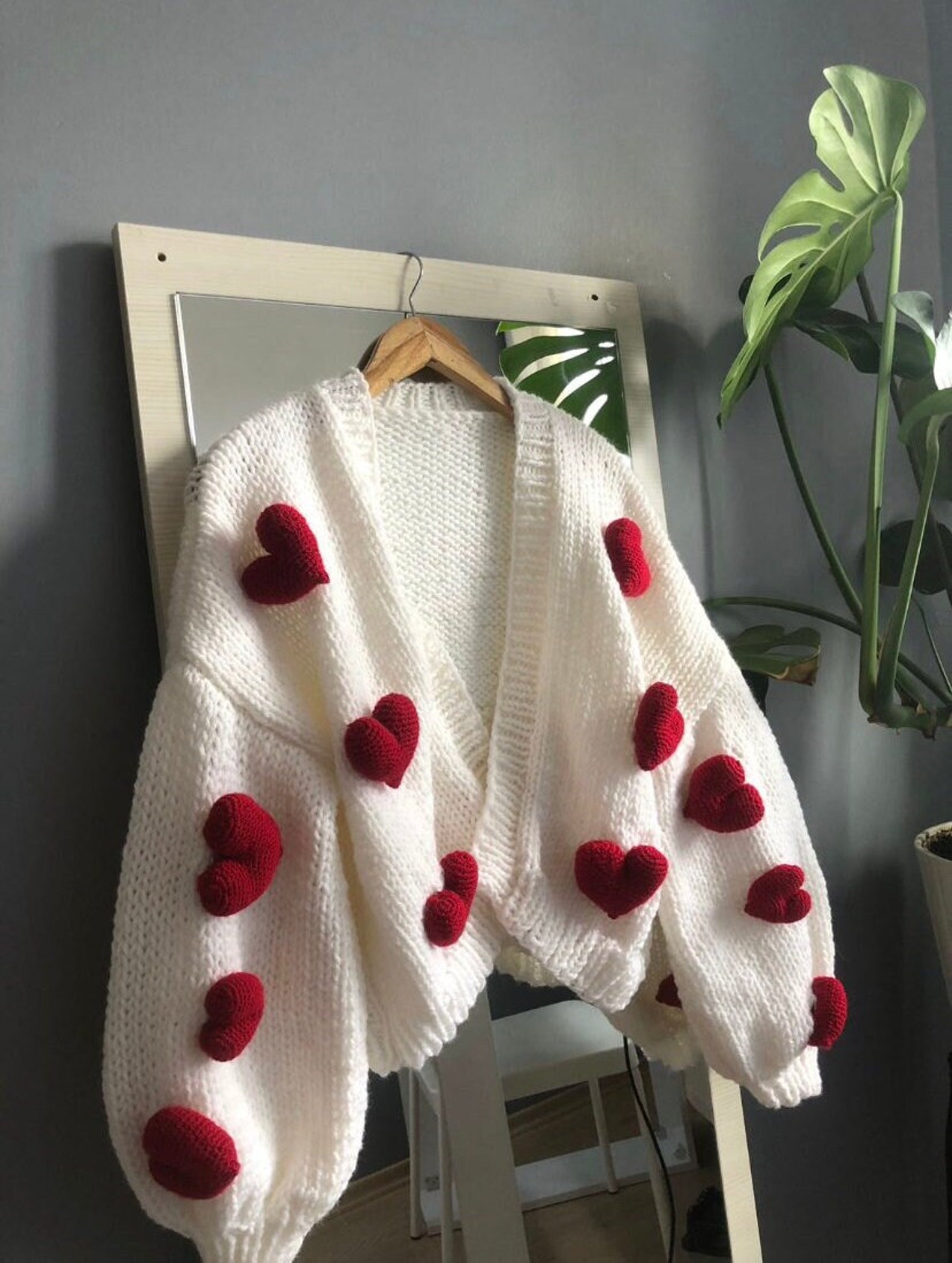 Heart Cardigan, Handmade Cardigan, Red Heart Cardigan, Knitted Cardigan ...