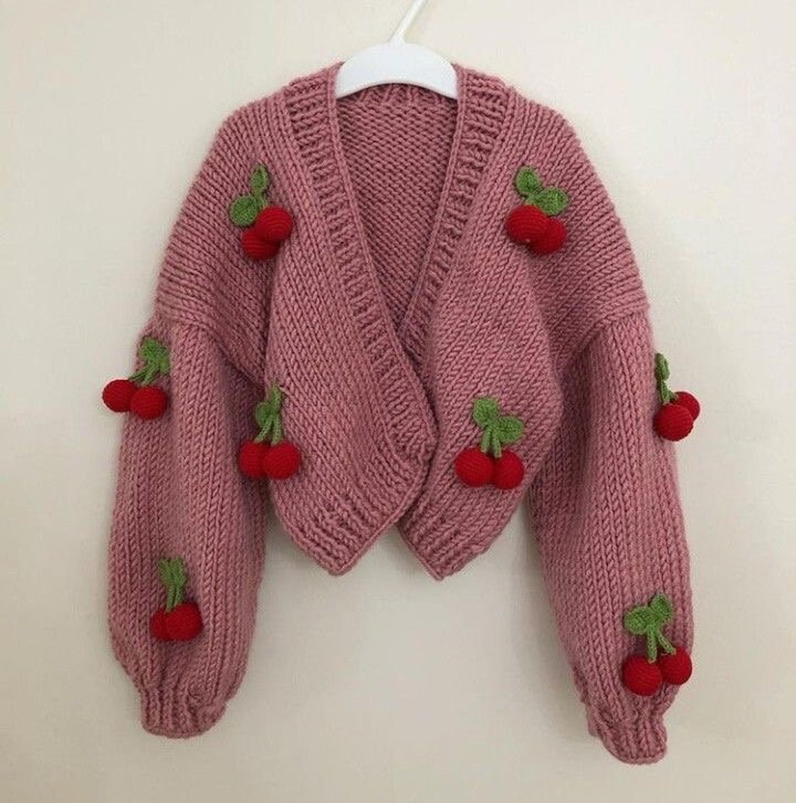 Cherry Cardigan, Chunky Cardigan, Oversized Cherry Cardigan for Women ...