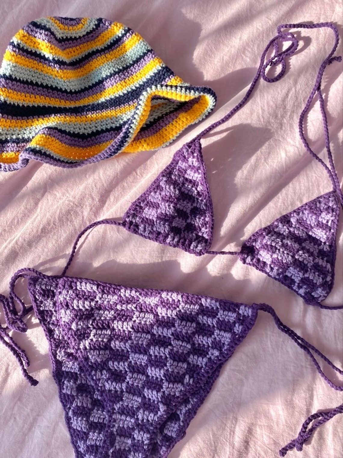 Croched Checkered Bikini, Crochet Bikini Set, Crochet Summer Set ...