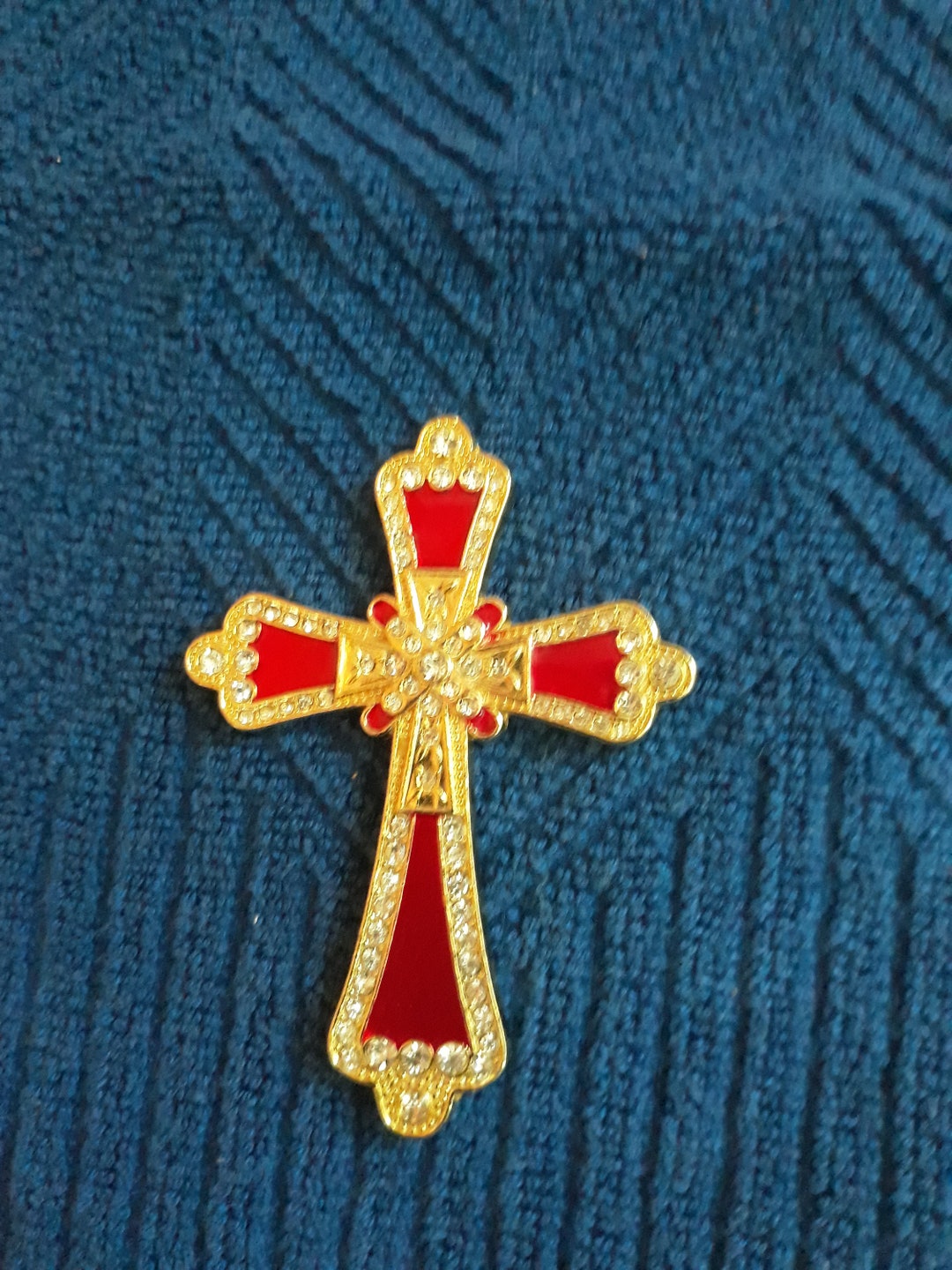 Magnetic Red and Gold Toned Rhinestone Cross - Etsy