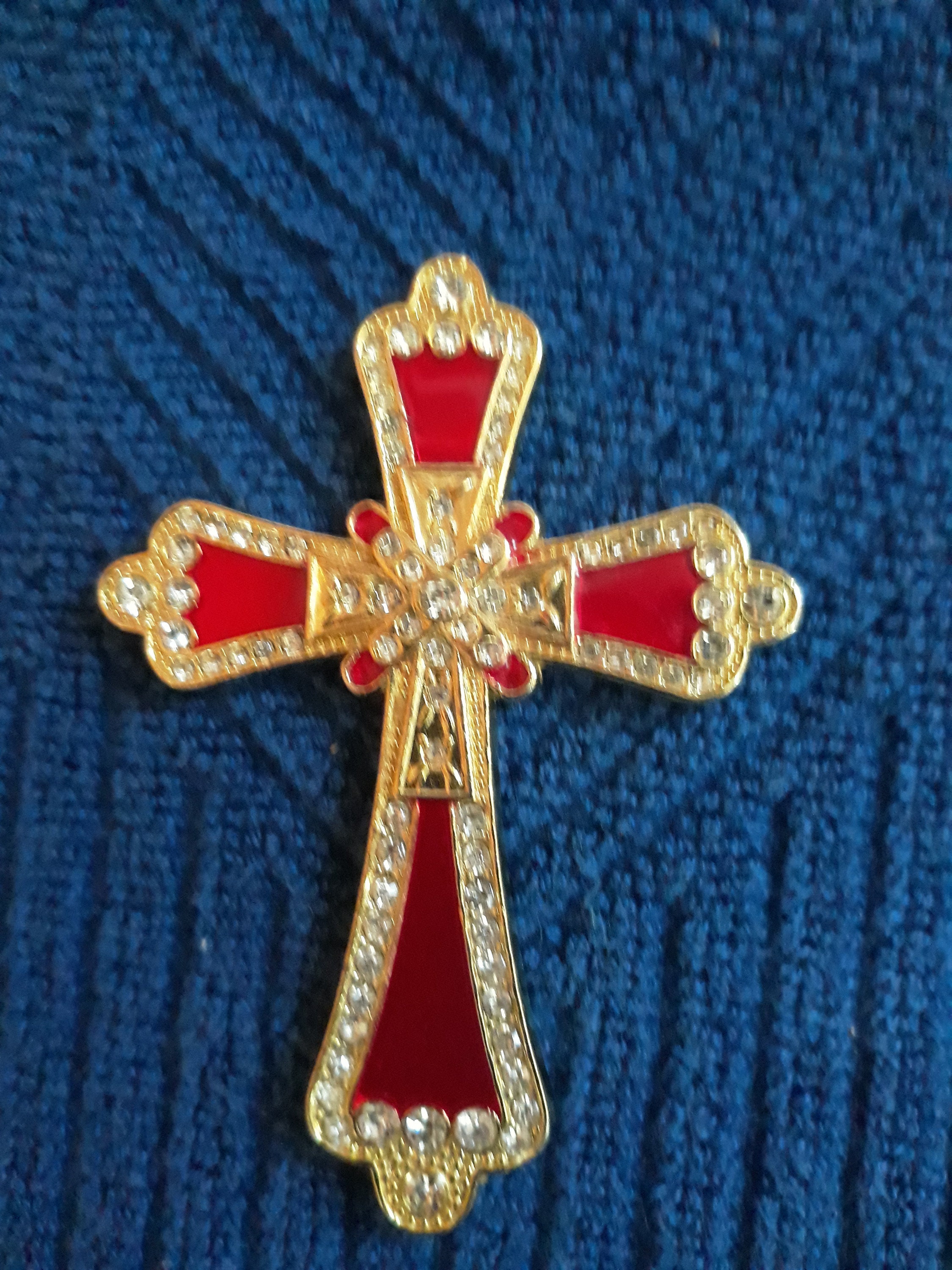 Magnetic Red and Gold Toned Rhinestone Cross - Etsy