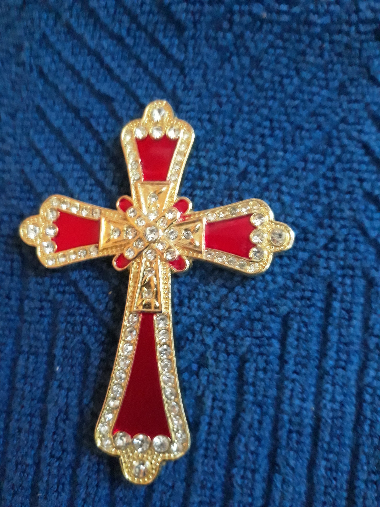 Magnetic Red and Gold Toned Rhinestone Cross - Etsy
