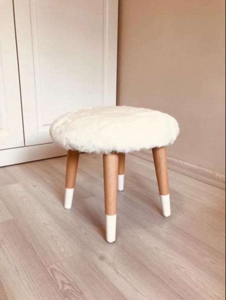 Neta Kids White Plush Stool – Comfortable Kids Chair, Desk Chair, Soft ...