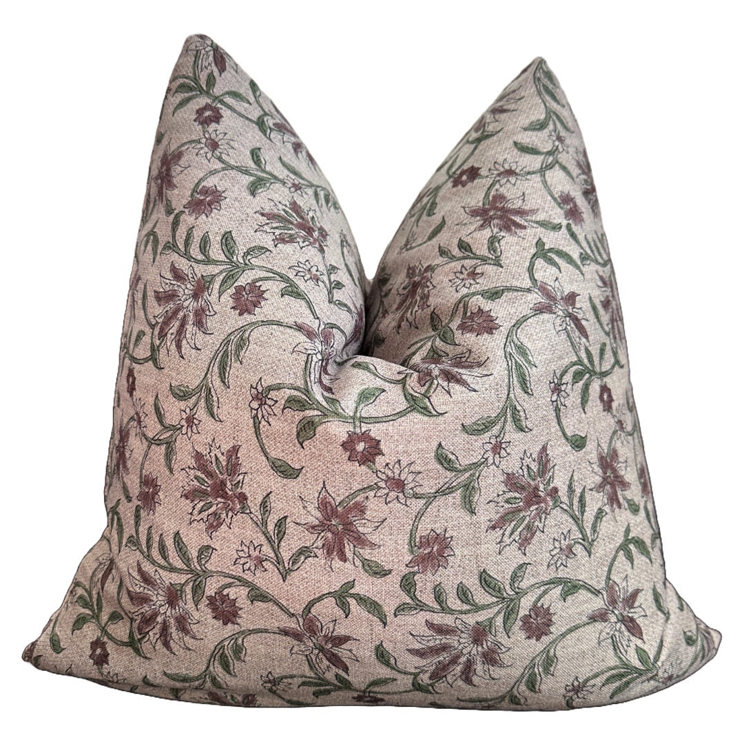 Tyler Outdoor/indoor Pillow Cover, Floral, Beige, Tan, Plum, Green ...