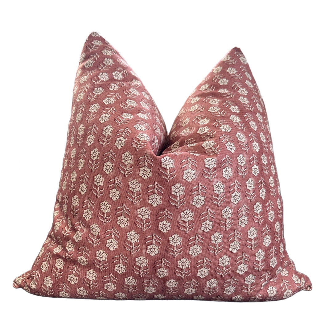 Mila Pillow Cover, Red, Cream, Floral, Bohemian Eclectic, Linen ...