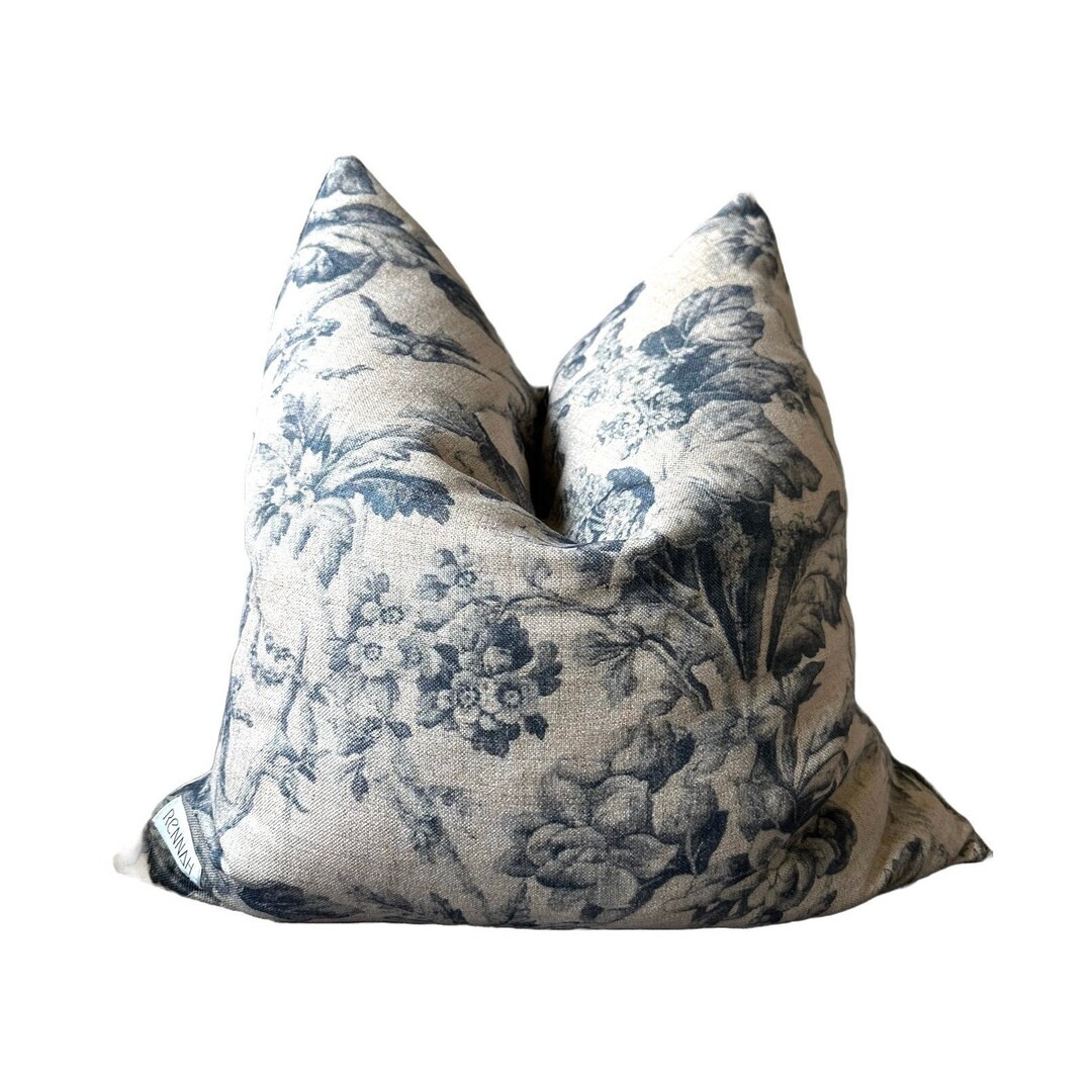 Rowynn Pillow Cover, Vintage Floral, Navy and Tan, Designer, Bohemian ...