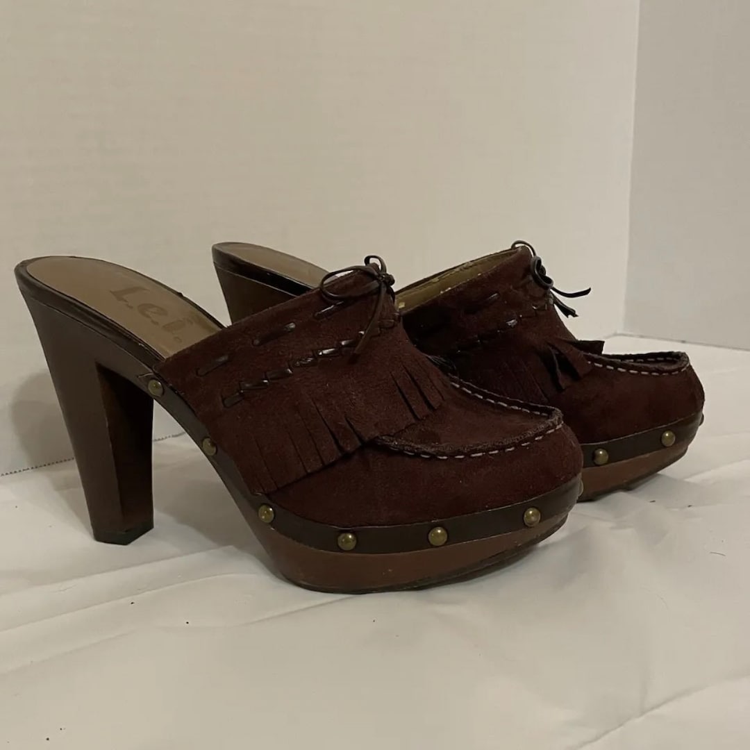 LEI Anetteco Vintage Y2K Clogs Burgundy Maroon Clogs Platform Faux Wood ...