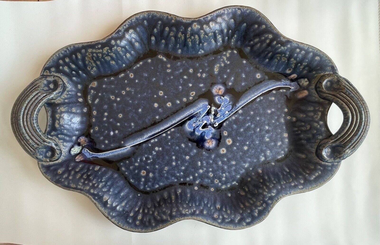 Hank Goodman Wavy Platter Artisan Pottery Scalloped Edge Signed Handles ...