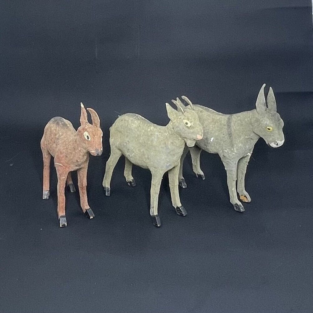 Antique German Putz Matchstick Leg Flocked Animals Set of 3 - Etsy
