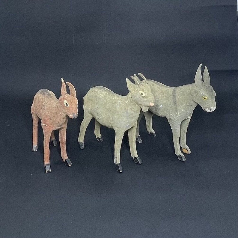 Antique German Putz Matchstick Leg Flocked Animals Set of 3 - Etsy