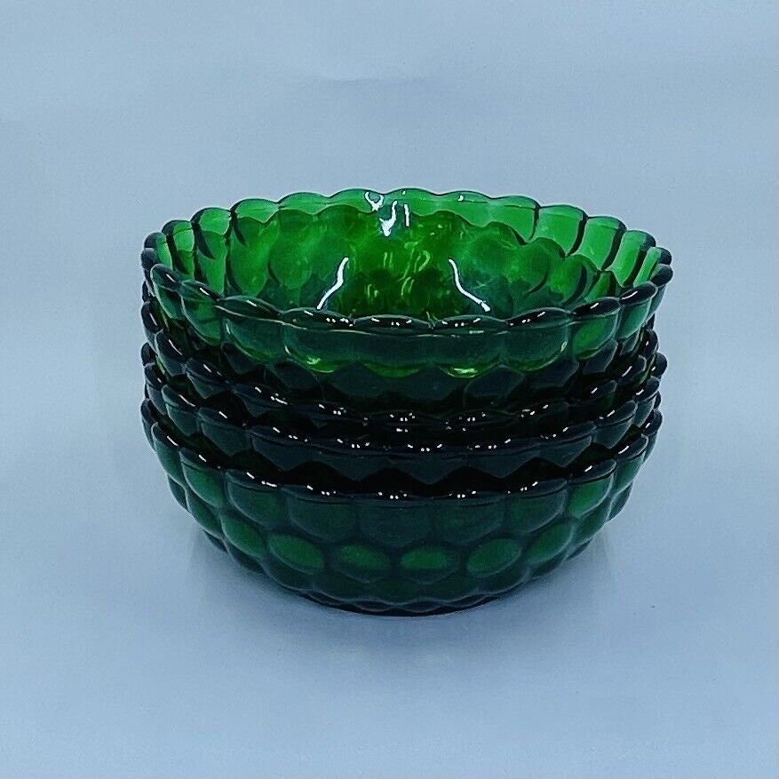 Rare 1950s Anchor Hocking Bubble Pattern Bowls Emerald Green Glass Set ...