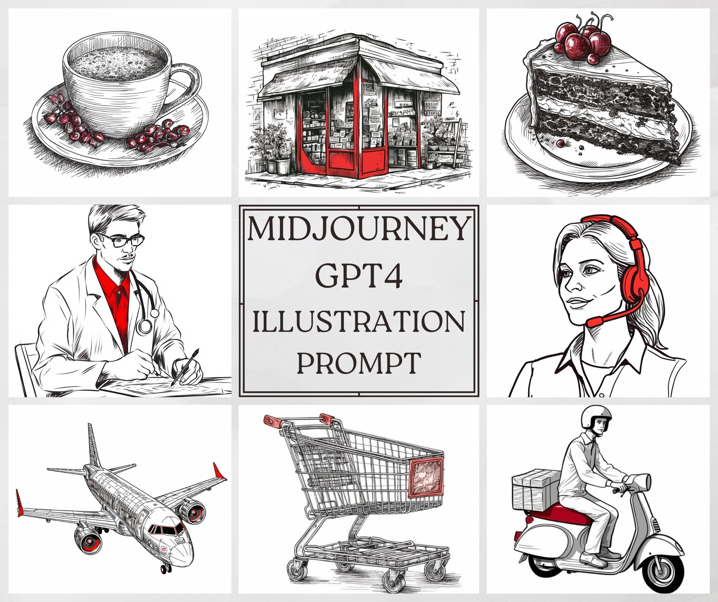 GPT Midjourney V5 AI Prompt: Illustrations I Black and White GPT ...