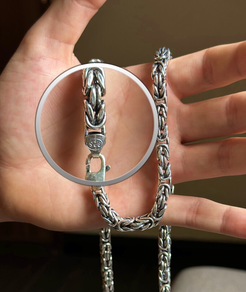 Sterling Silver 925 8.10 mm Byzantine Chain Necklaces King Necklace ...