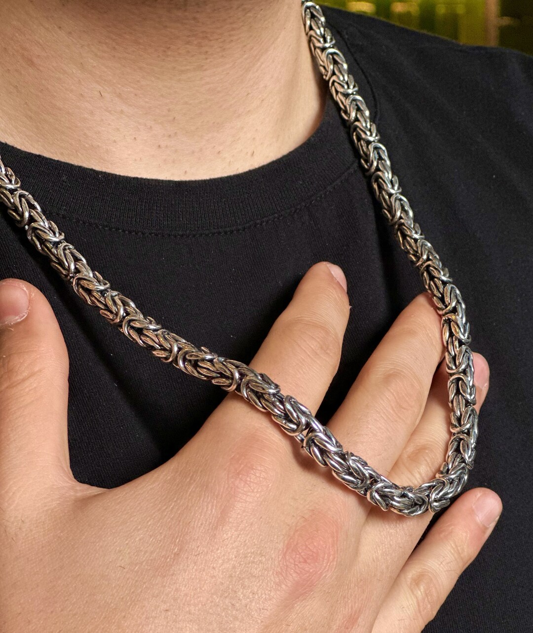Men Chain Necklace Sterling Silver, Round Byzantine Chain, King Chain ...