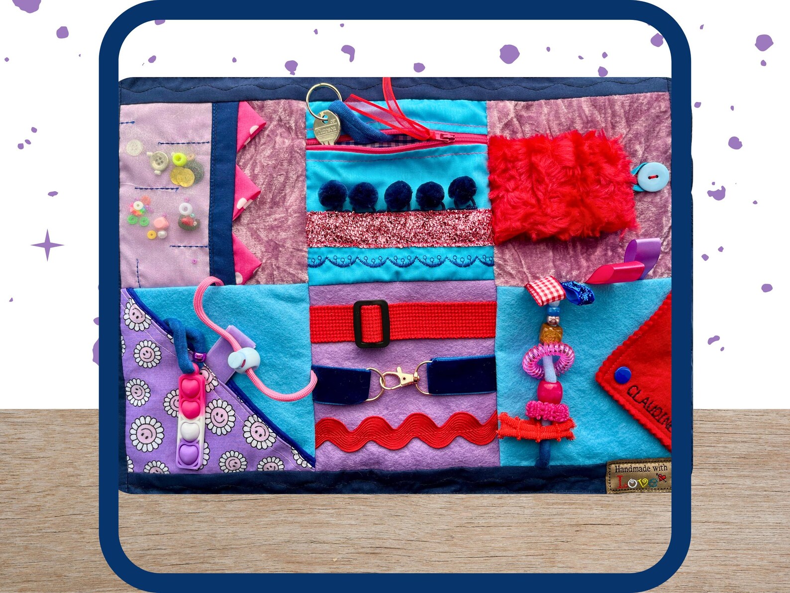 Personalised Calming Fidget Blanket, Bright Sensory Twiddle Pad ...