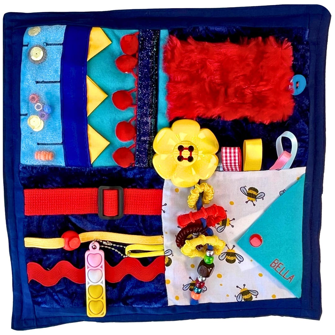 Personalised Tactile Fidget Blanket, Calming Twiddle Pad, Colourful ...