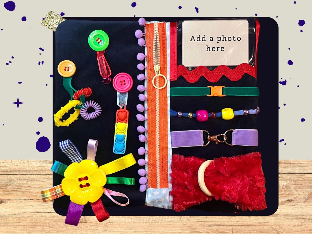 Navy Twiddle Pad, Colourful Bright Textured Blanket, Tactile Sensory ...