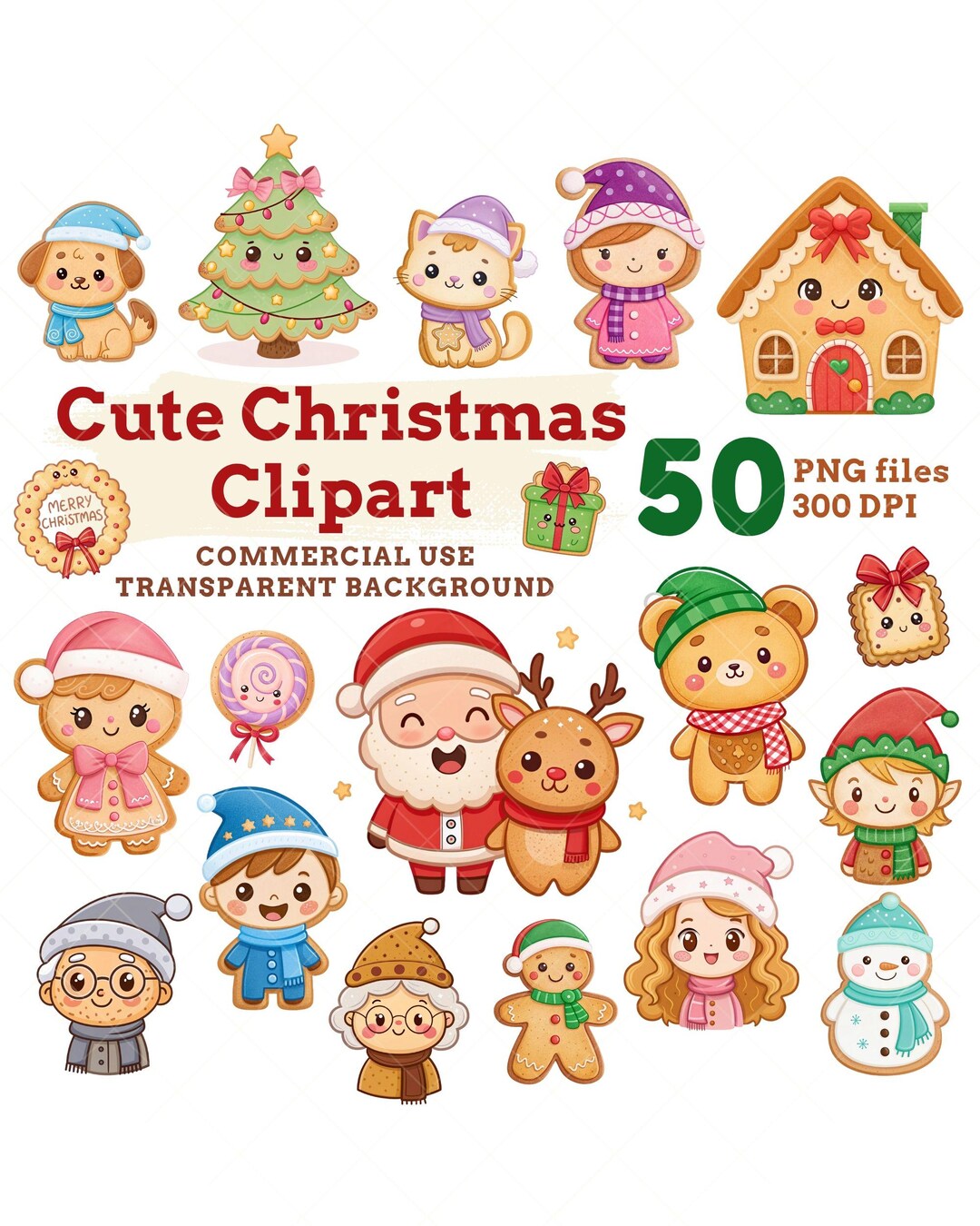 Christmas Cookie Clipart Set: 50 Gingerbread Holiday Pngs (digital ...