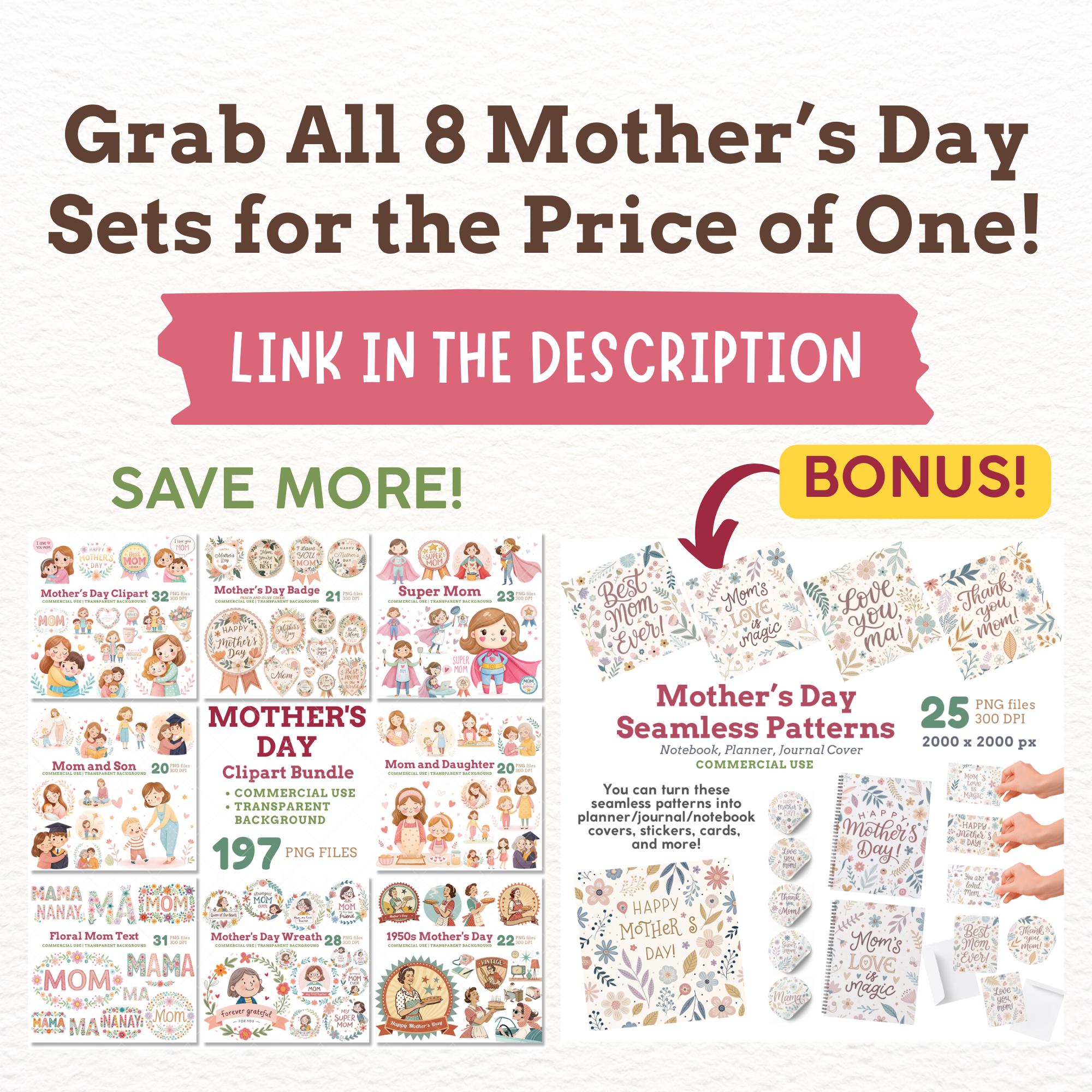 Mother's Day Clipart: Mom & Kids Illustrations (PNG Digital Download ...
