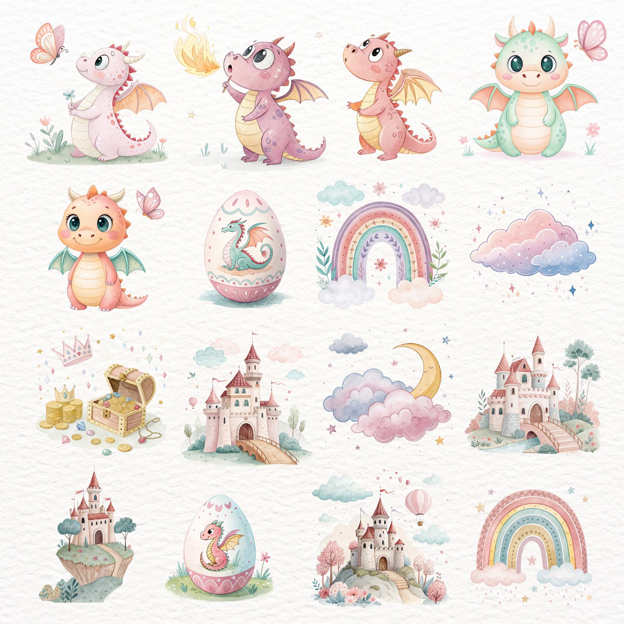 Watercolor Baby Dragon Clipart, Cute Fantasy Dragon Pngs for Kids ...