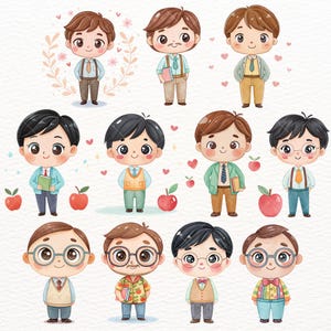 Watercolor Teacher Boy Clipart Set: School Classroom PNG (commercial ...
