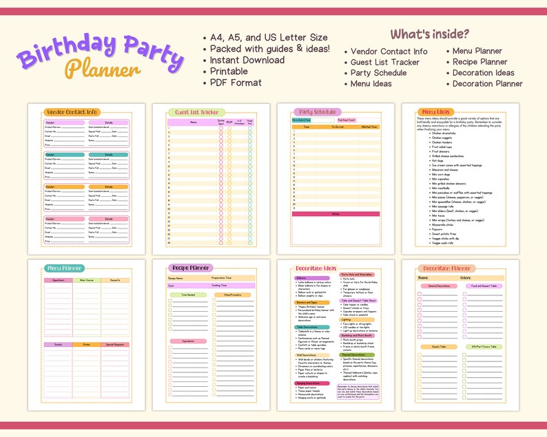 Printable Birthday Party Planner Party Planner Event Etsy