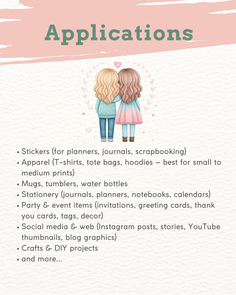 Best Friends Back View Clipart, BFF Girls PNG, Friendship Digital Art ...