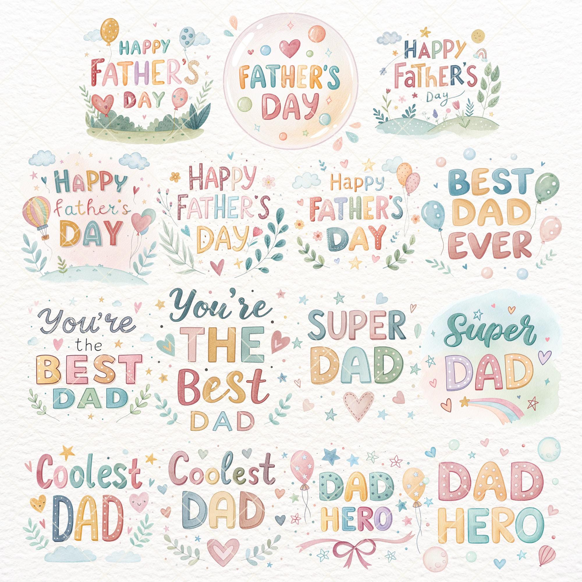 Father's Day Sticker Quotes Clipart, Cool and Super Dad,pastel ...