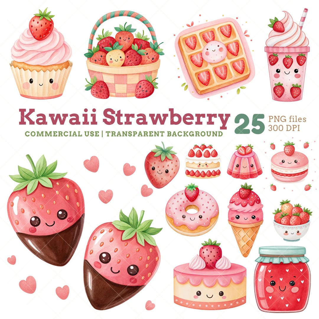 Kawaii Strawberry Clipart, Cute Strawberry Sweets PNG, Strawberry ...