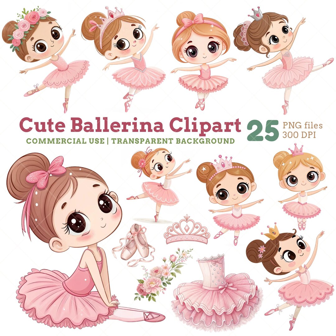 Cute Ballerina Clipart, Pink Ballet PNG, Princess Ballerina, Watercolor ...